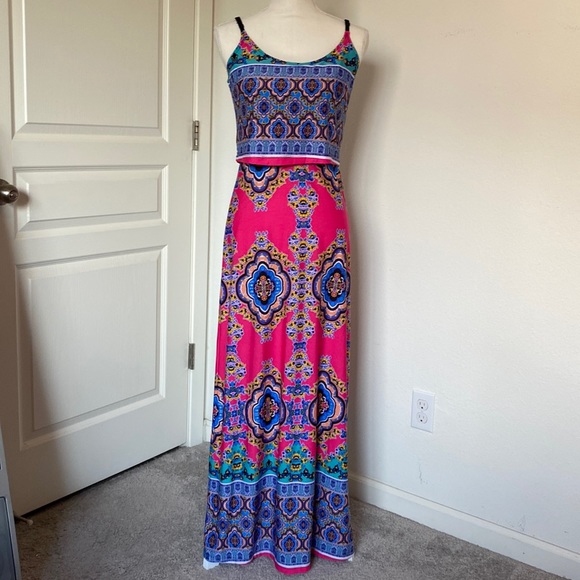 Dresses | Boho 32 Maxi Dress Midriff Size M | Poshmark